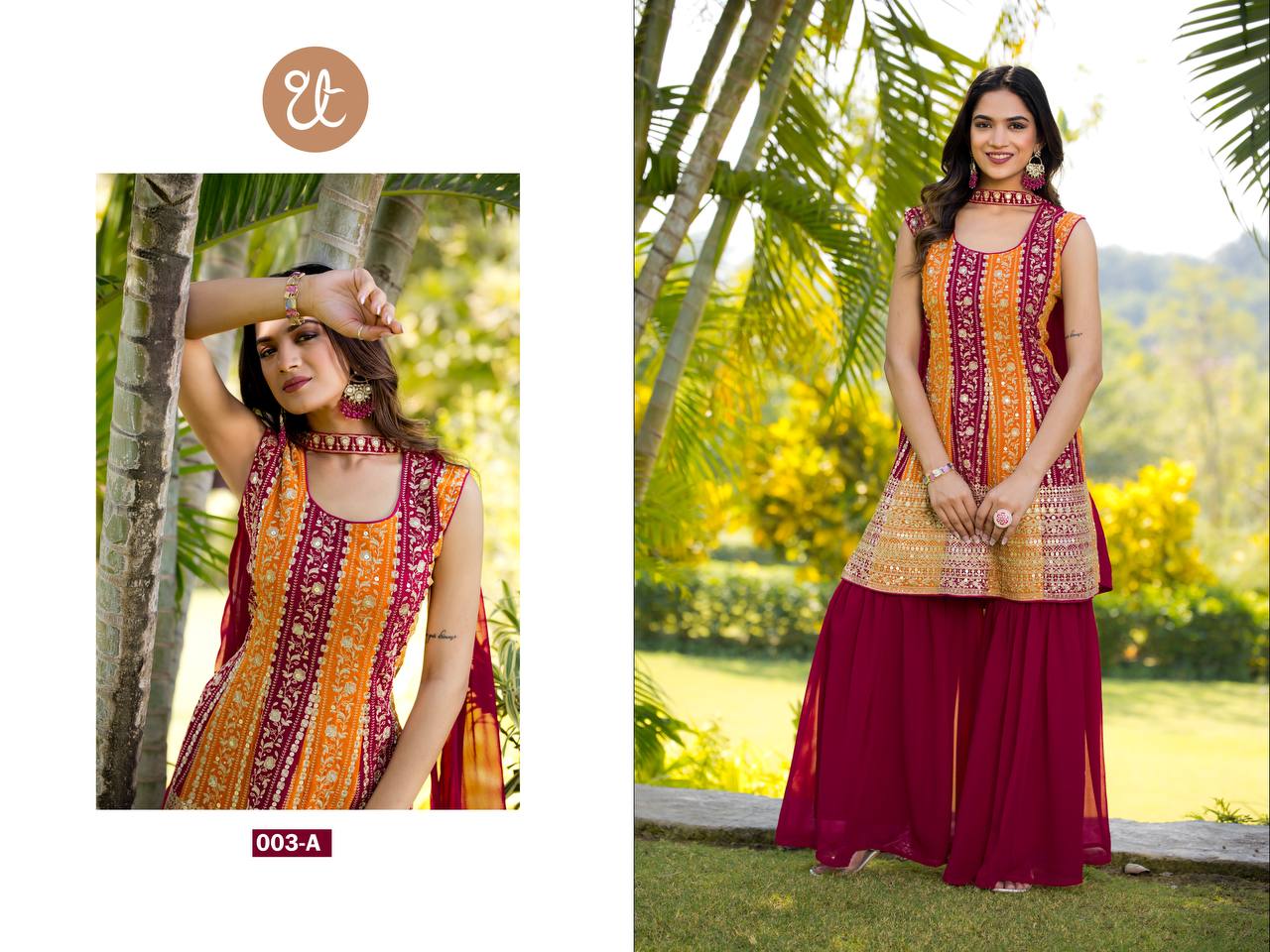 Beige Gold Peplum Top Sharara Palazo Indo Western Party Wear– Sarthaki Shop