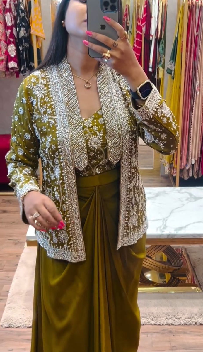 Trendy Indo-Western Ready-to-Wear Saree with Embroidered Koti & Stitch ...