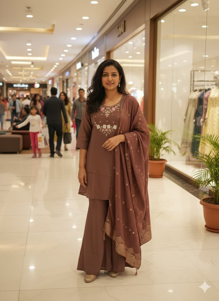 New Beautiful Real Hand WorkMuslin Silk DupattaRoman Silk PalazzoCHAND ...